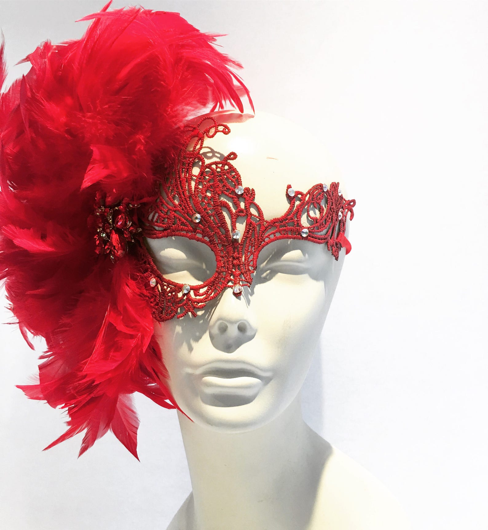 Hot Pink Halloween Mask Lace Masquerade feather Mask - Etsy