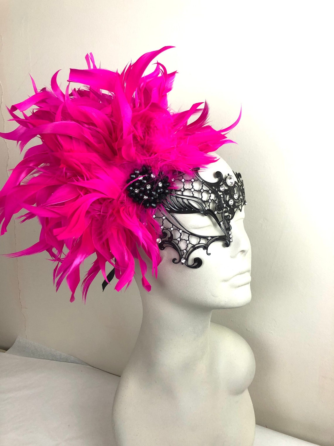 Hot Pink Masquerade Mask Feather Mask - Etsy