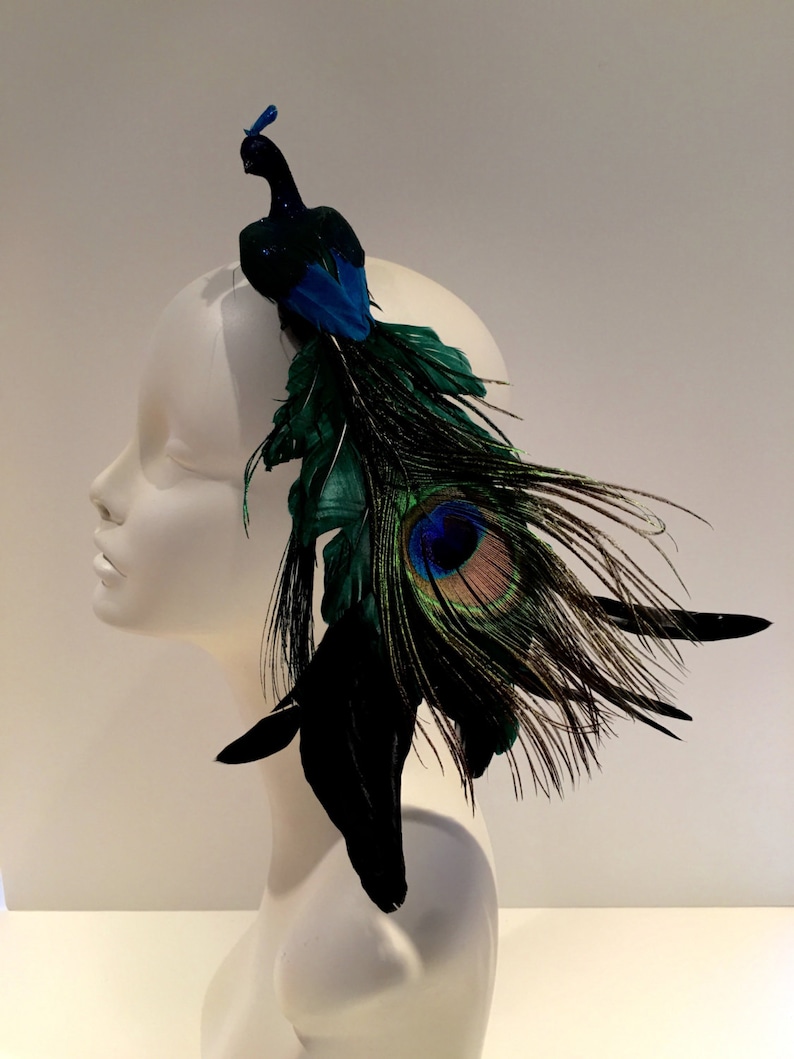 Peacock Fascinator Bird headband Mad Hatter - Etsy