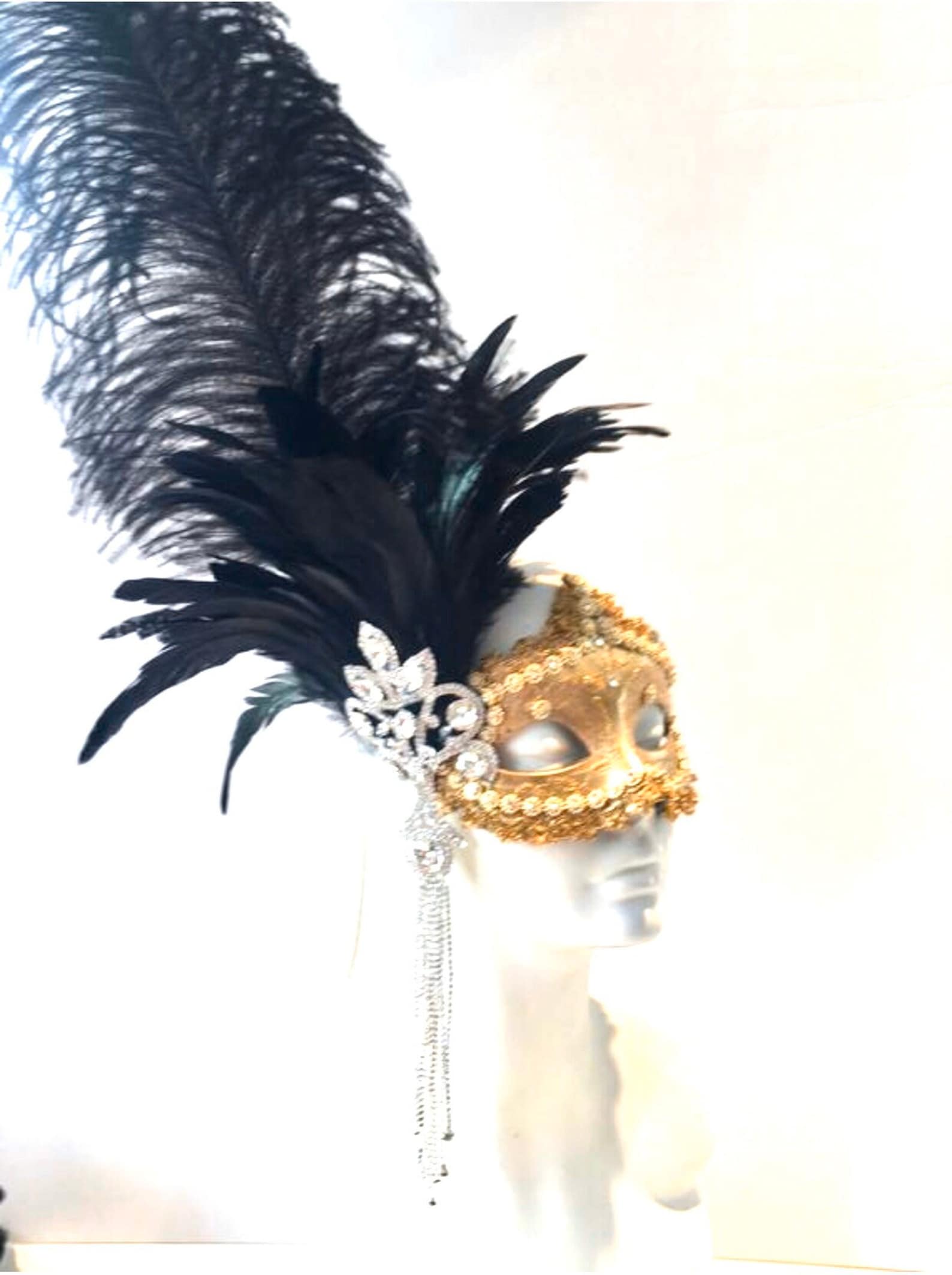 Gold Feather Masquerade Mask: Rhinestone Mardi Gras Mask - Etsy