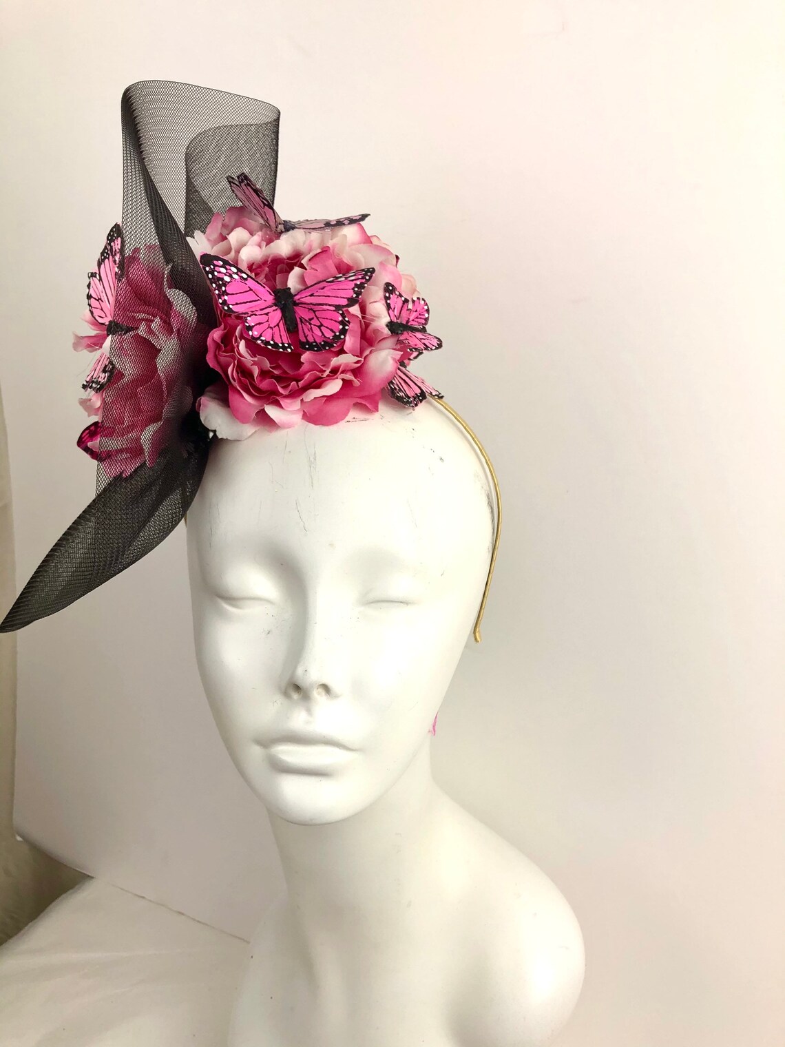 Pink Fascinator Butterfly Headpiece wedding horse Race - Etsy