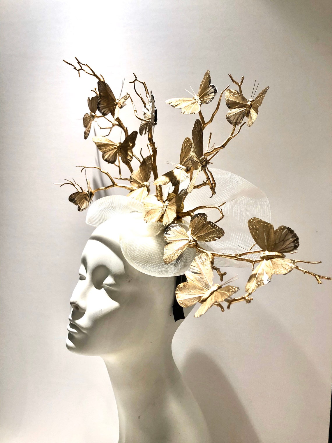 Gold Fascinator Derby Hat Butterfly Headpiece Wedding - Etsy Australia