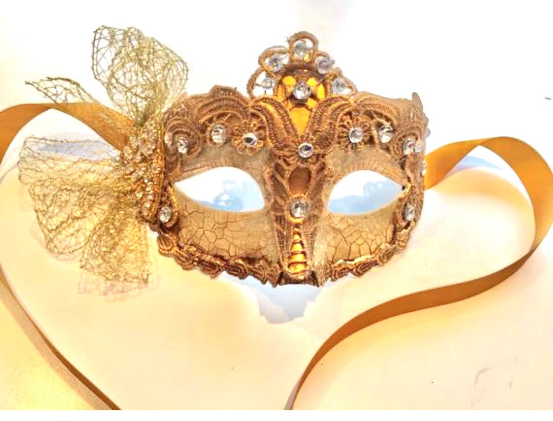 Gold Masquerade Mask- Rhinestone and Lace - Etsy