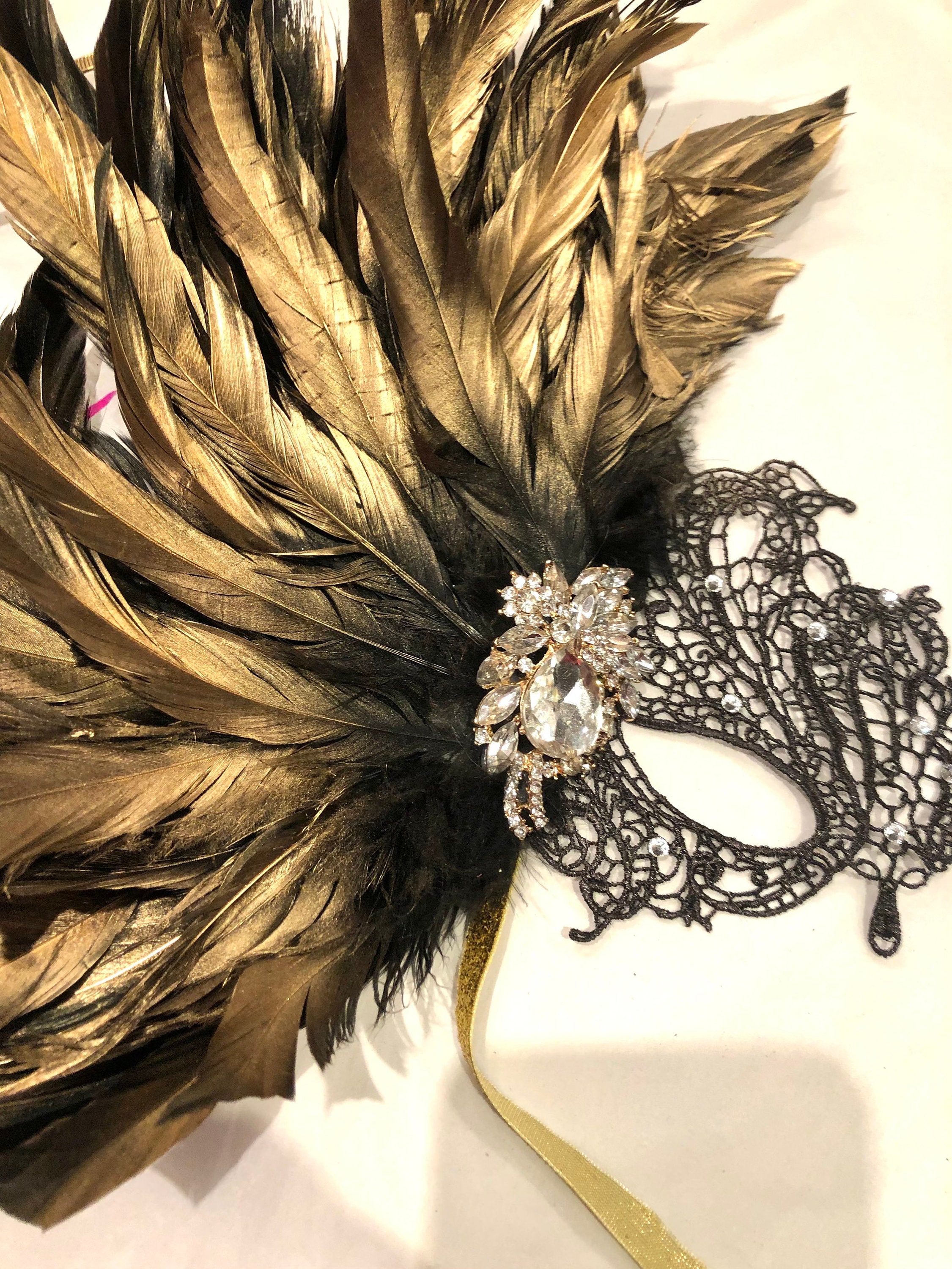 Gold and Black Feather Lace Mask Masquerade Mask - Etsy Singapore