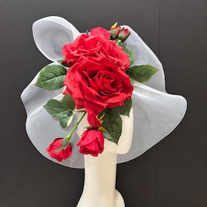 Large Red Rose Hats- Wedding- Derby - Floral Fascinator - Etsy