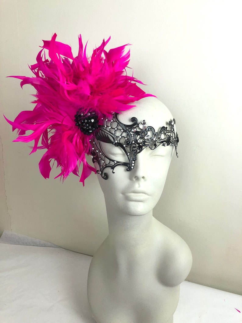 Hot Pink Masquerade Mask Feather Mask | Etsy
