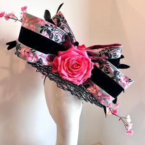 Pink Black Fascinator Hat Derby Guilded Age Ladies Luncheon - Etsy