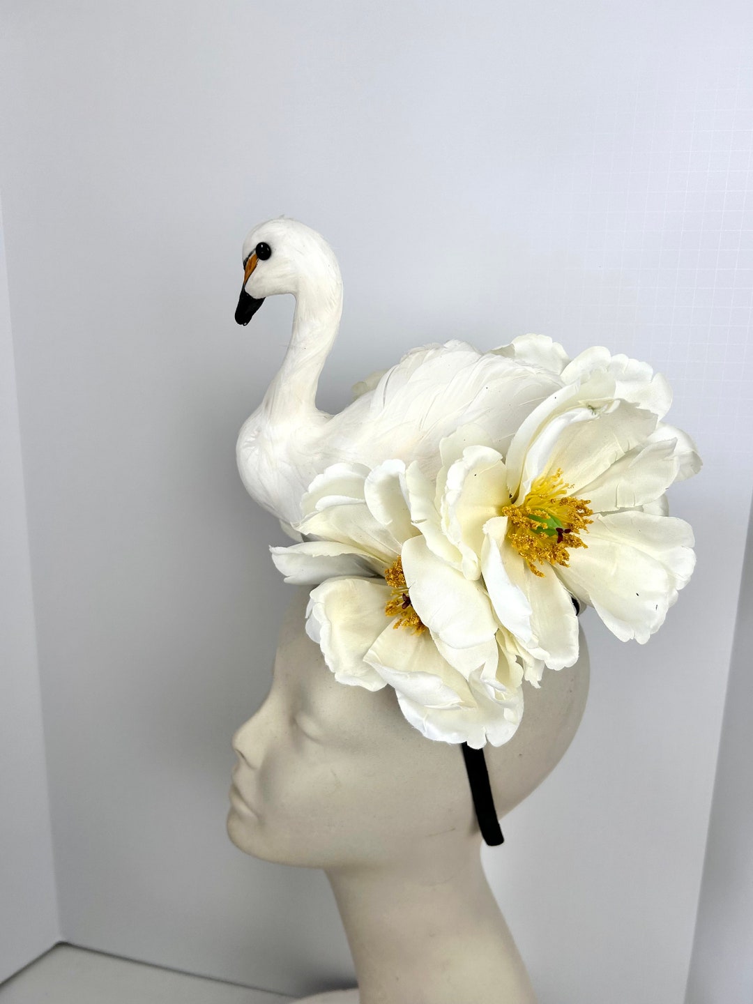 White Fascinator- Swan Derby Headband- Teaparty- Medium Swan - Etsy