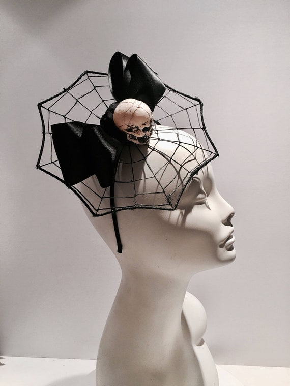 Spider Web Halloween Fascinator Skull Headband - Etsy