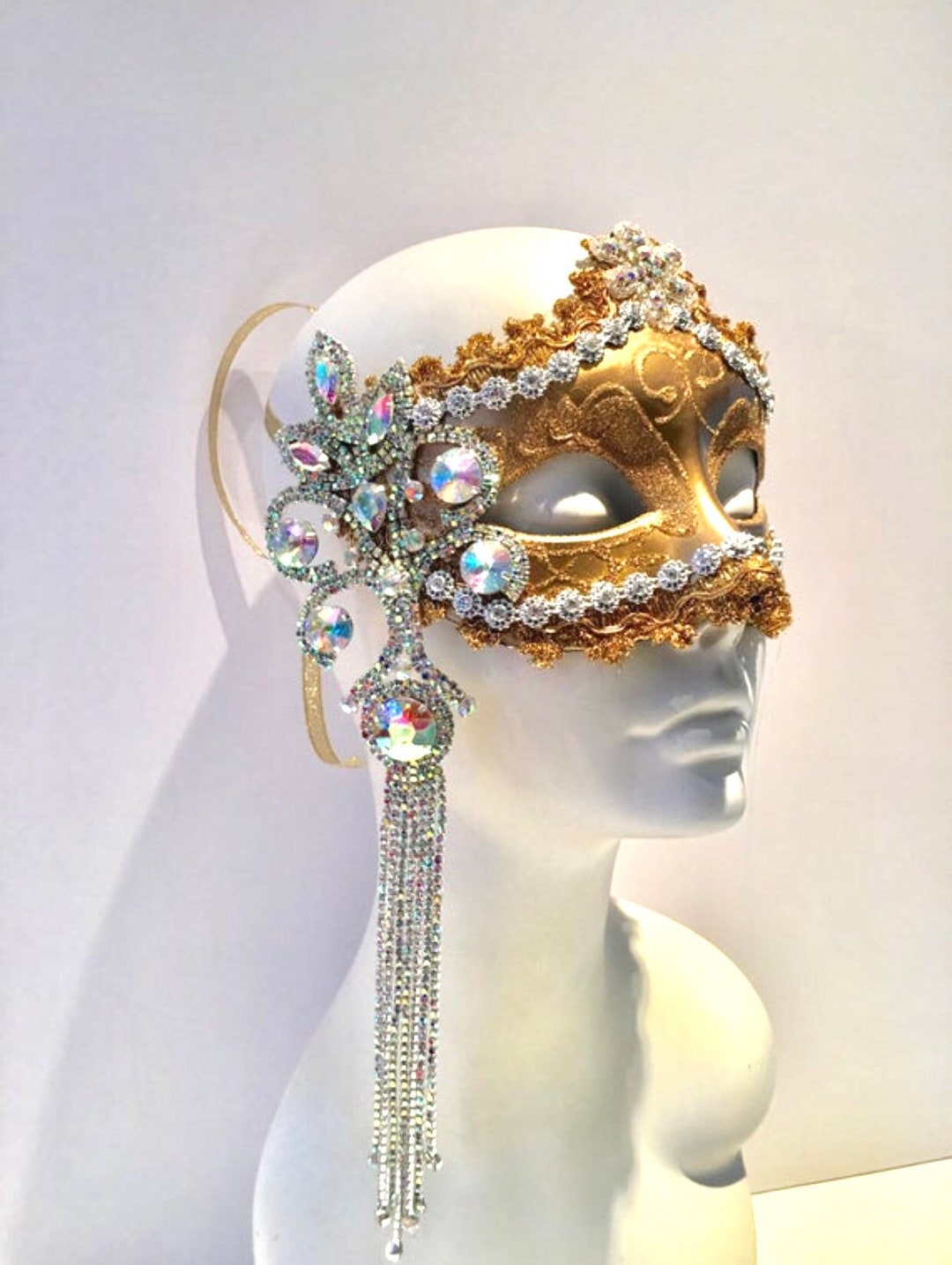 Gold Mask- Rhinestone Mask- Halloween Masquerade - Etsy