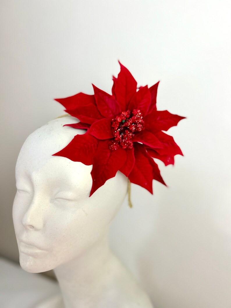 Red Poinsettias Headband -christmas Hair- Holiday Fascinator - Etsy