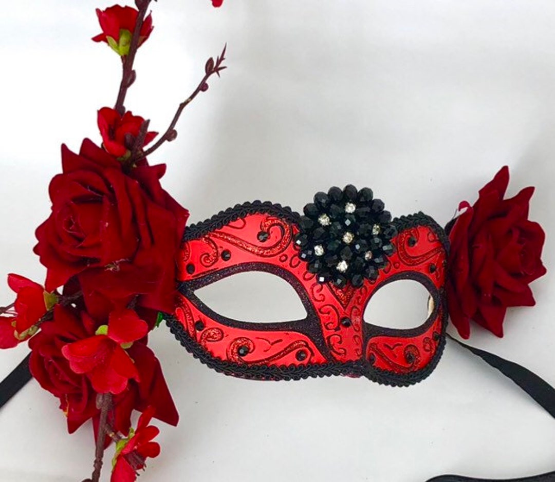 Red Masquerade Mask Rose Mardi Gras Day of the Dead - Etsy