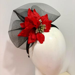 Red Christmas Fascinator poinsettia Holiday Headband - Etsy
