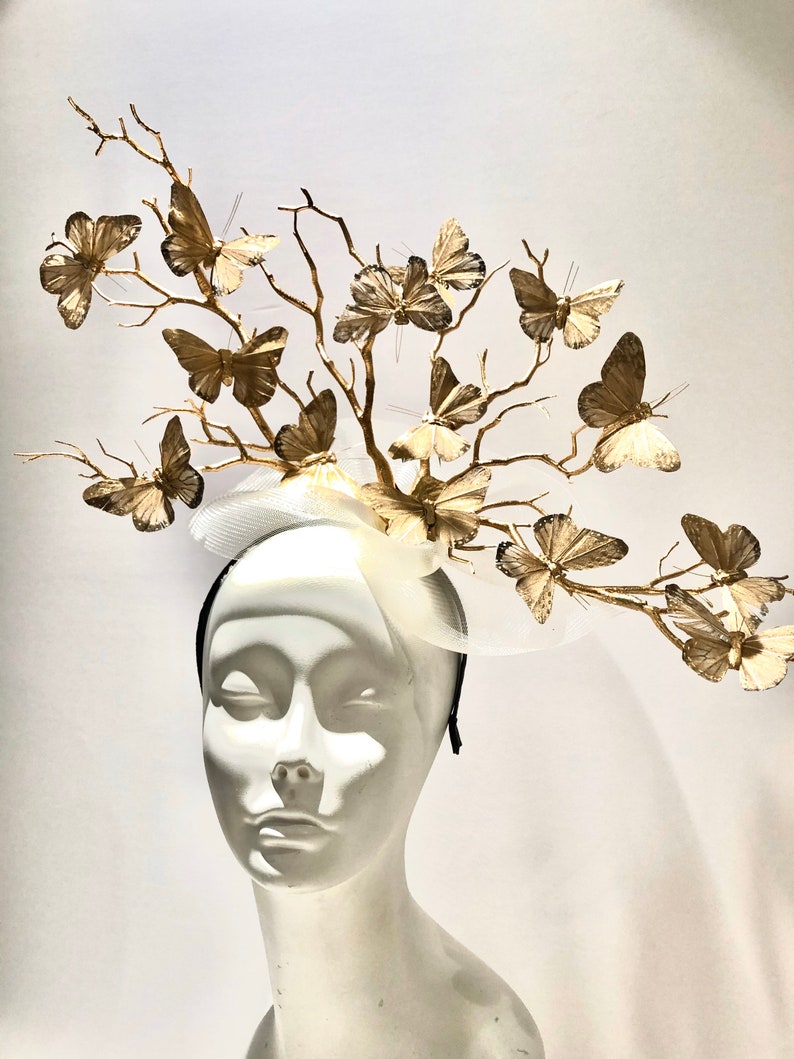 Gold Fascinator Derby Hat Butterfly Headpiece Wedding | Etsy Australia