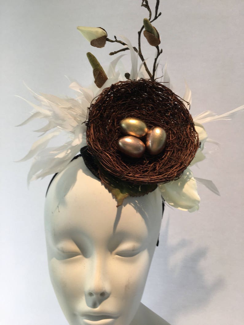 White Fascinator Derby bird Nest Headpiece - Etsy