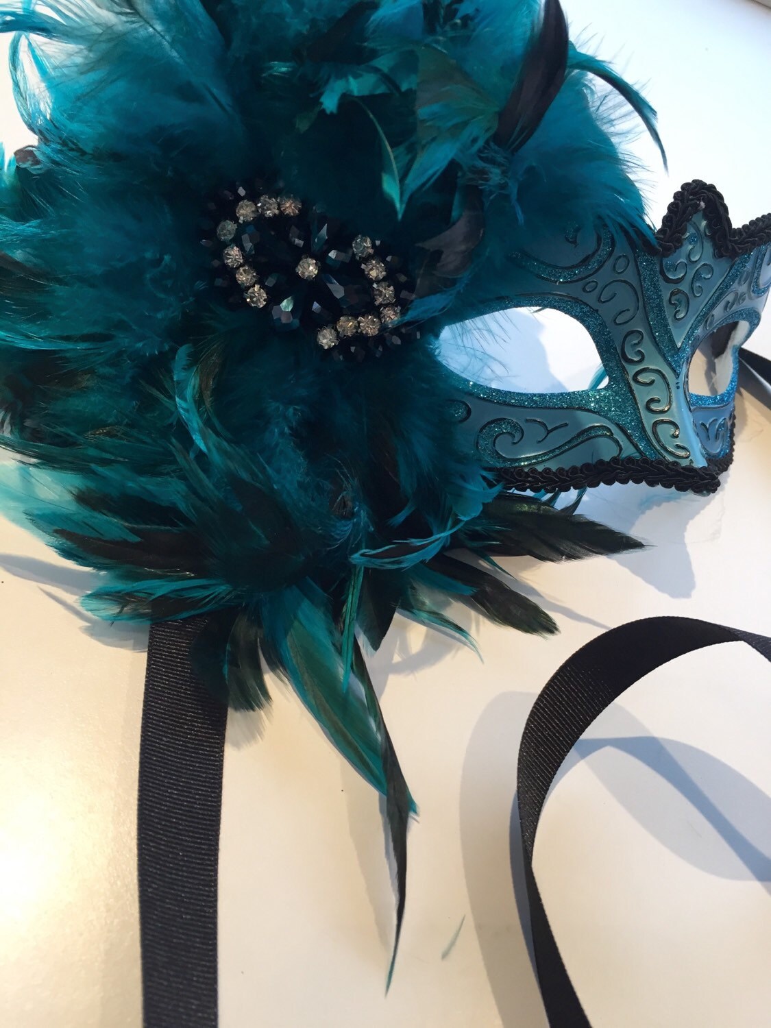 Feather Masquerade Mask Turquoise mask Mardi Gras | Etsy