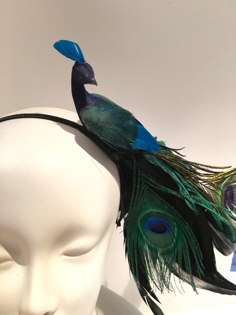Peacock Fascinator Bird headband Mad Hatter - Etsy