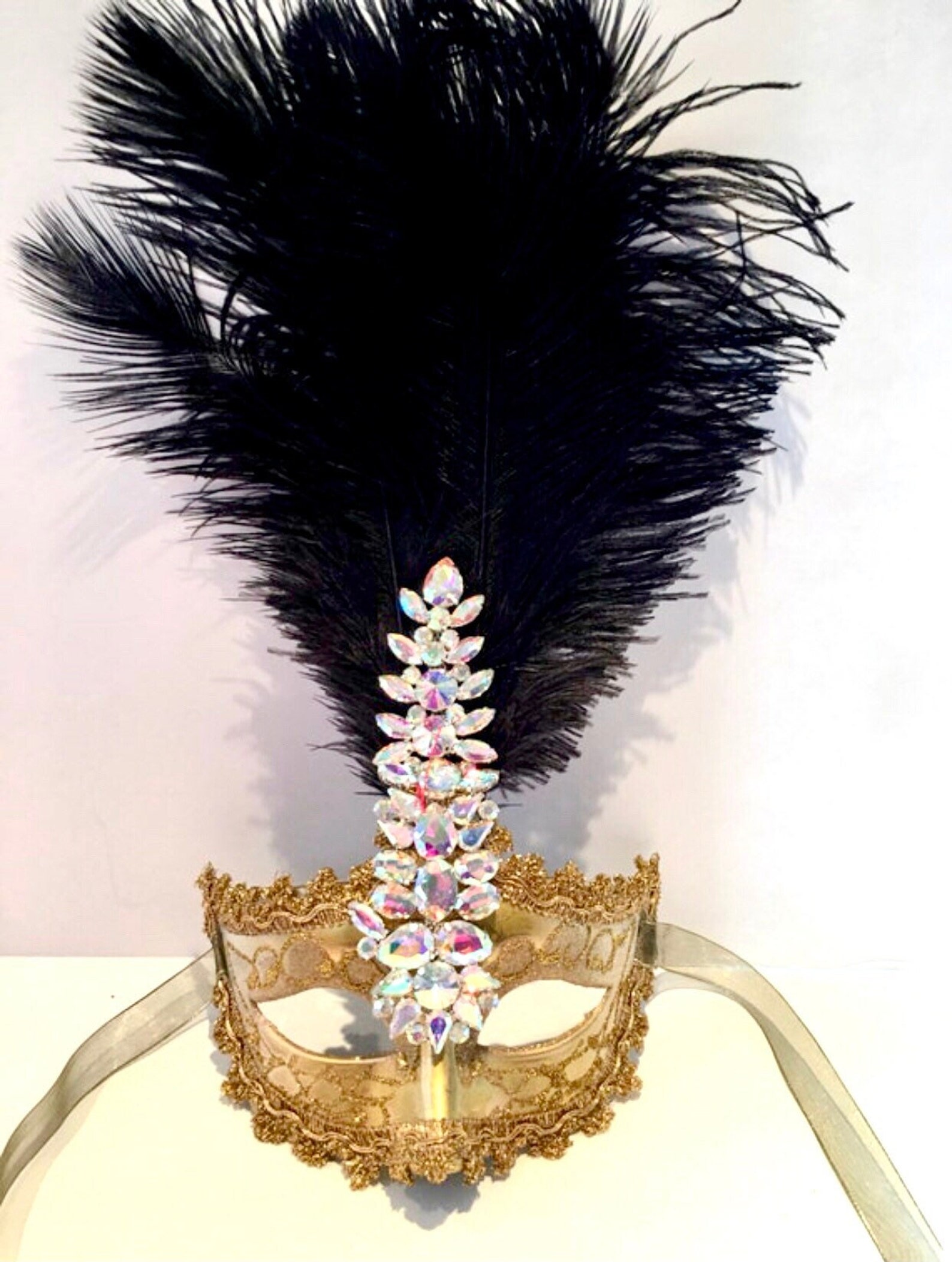 Gold Masquerade Mask Feather Mask carnival | Etsy