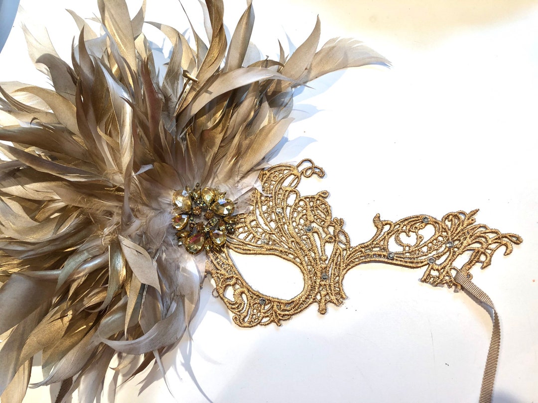 Gold Feather Mask- Masquerade Mask- Halloween- Mardi Gras - Etsy