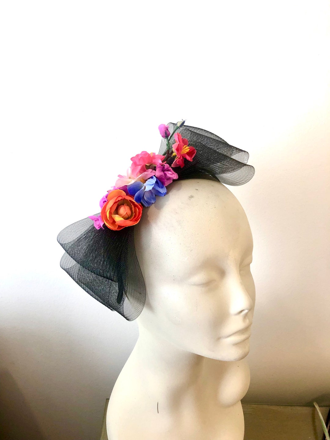 Bow Fascinators With Flowers Black Bow Headband - Etsy