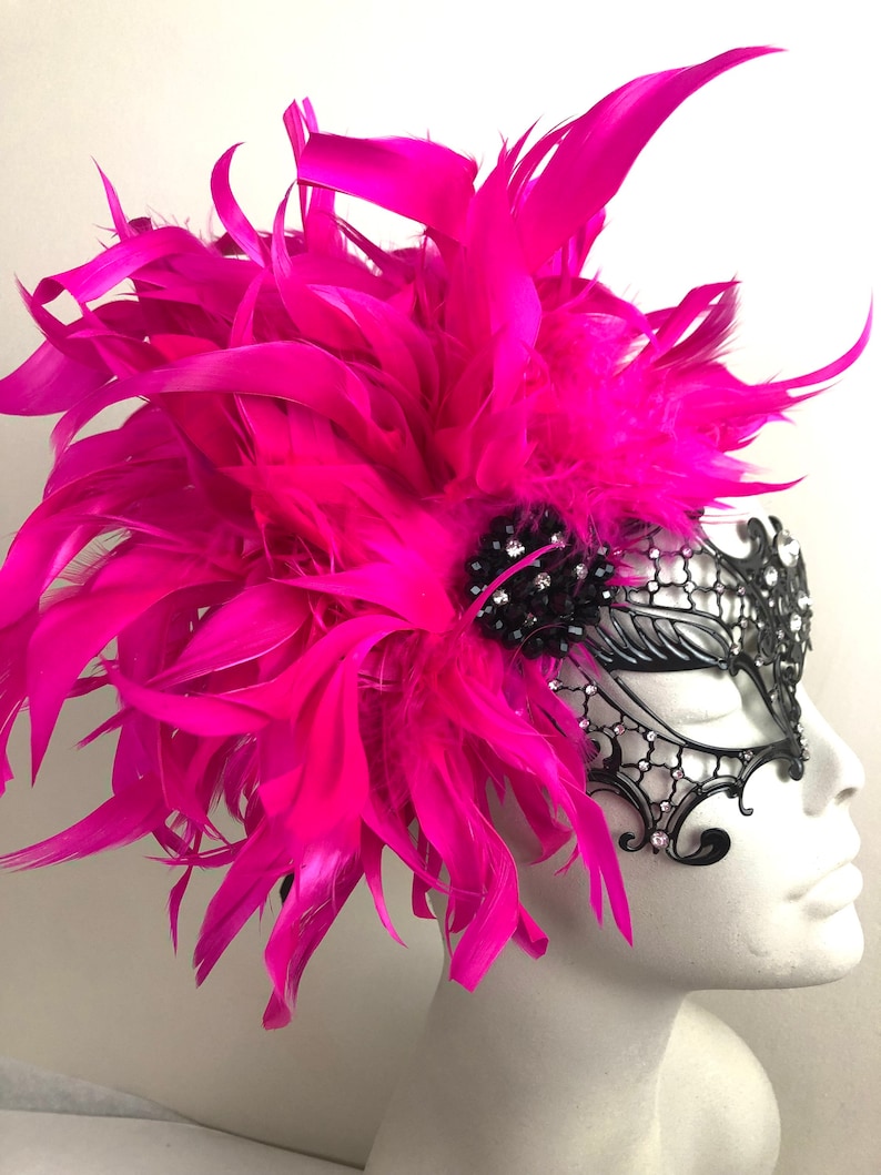 Hot Pink Masquerade Mask Feather Mask - Etsy