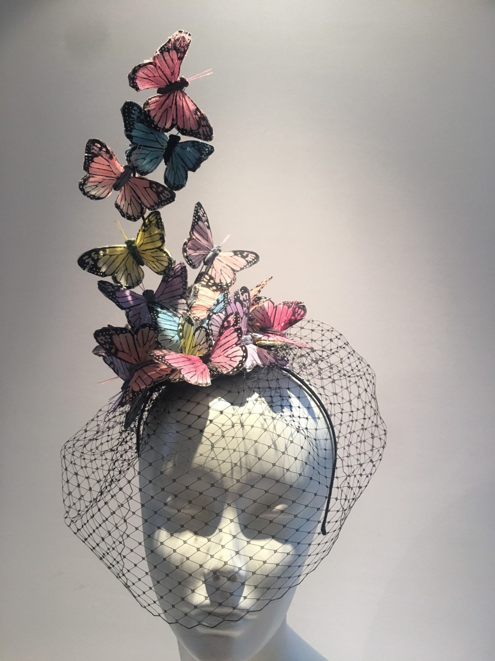 Butterfly Fascinator for Wedding veiled Hat Derby - Etsy