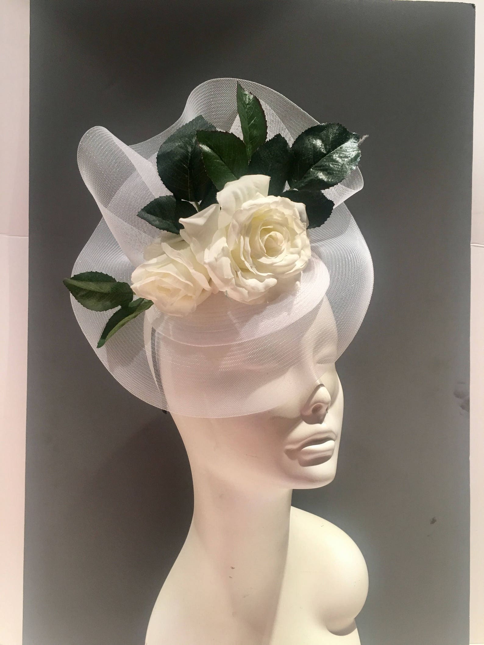 White Fascinator- Rose Cocktail Hat- Derby- Wedding -garden Fascinator ...