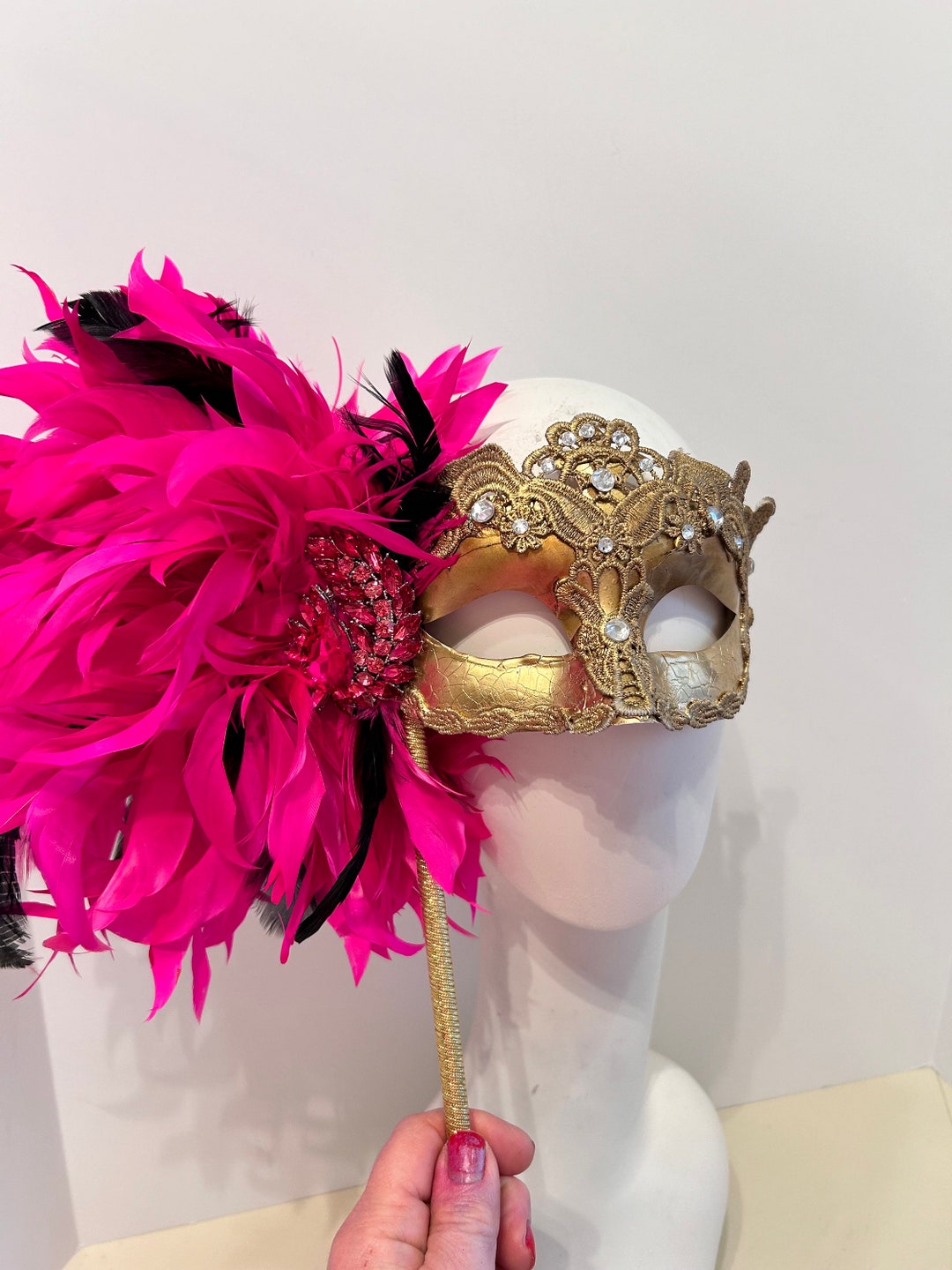Hot Pink Masquerade Mask on a Stick Mask for Glasses - Etsy