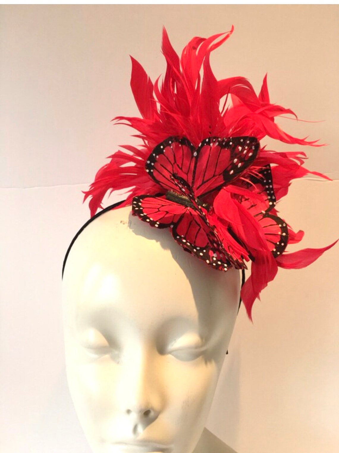 Red Fascinator Butterfly Headdress derby wedding - Etsy