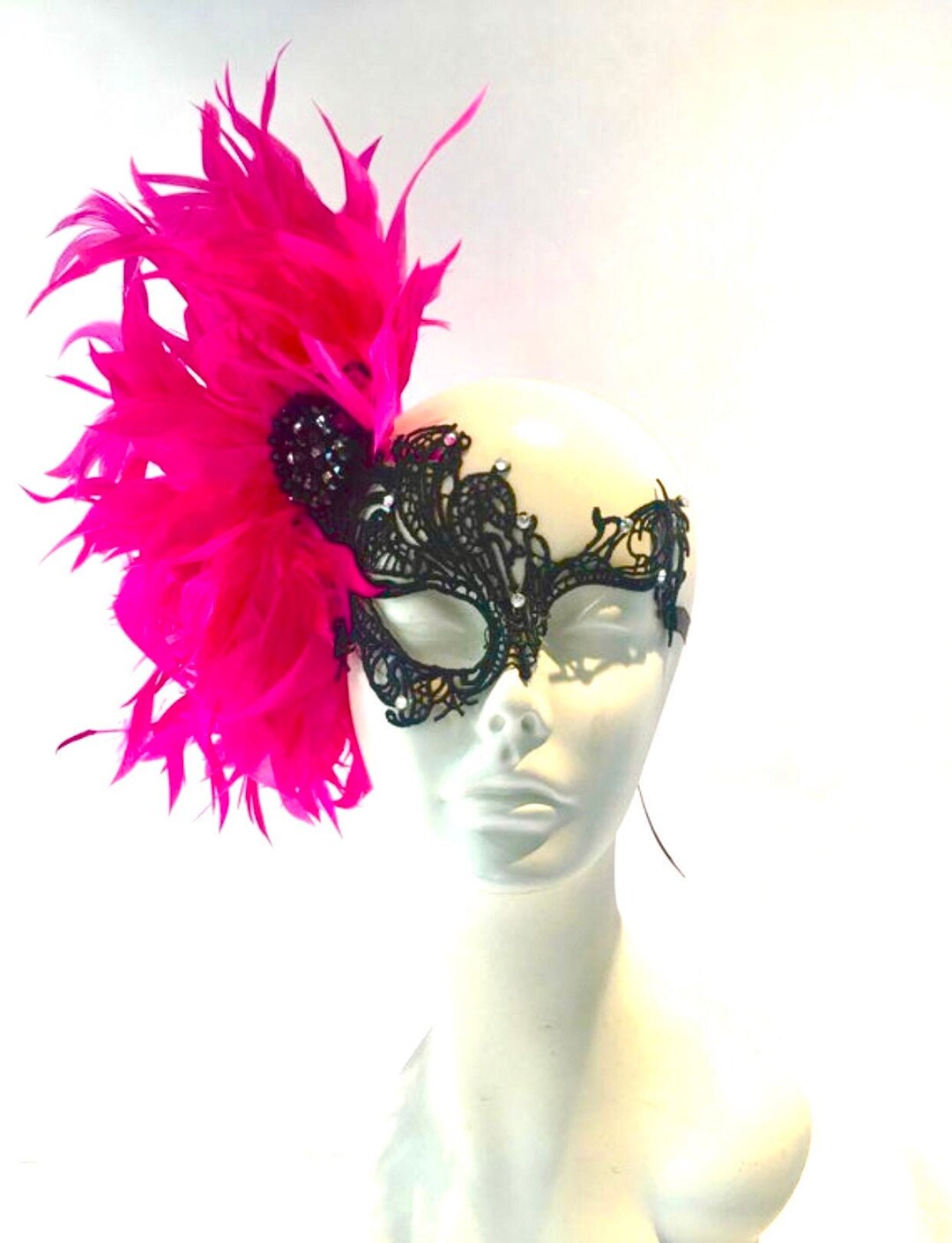 Hot Pink Halloween Mask Lace Masquerade feather Mask - Etsy