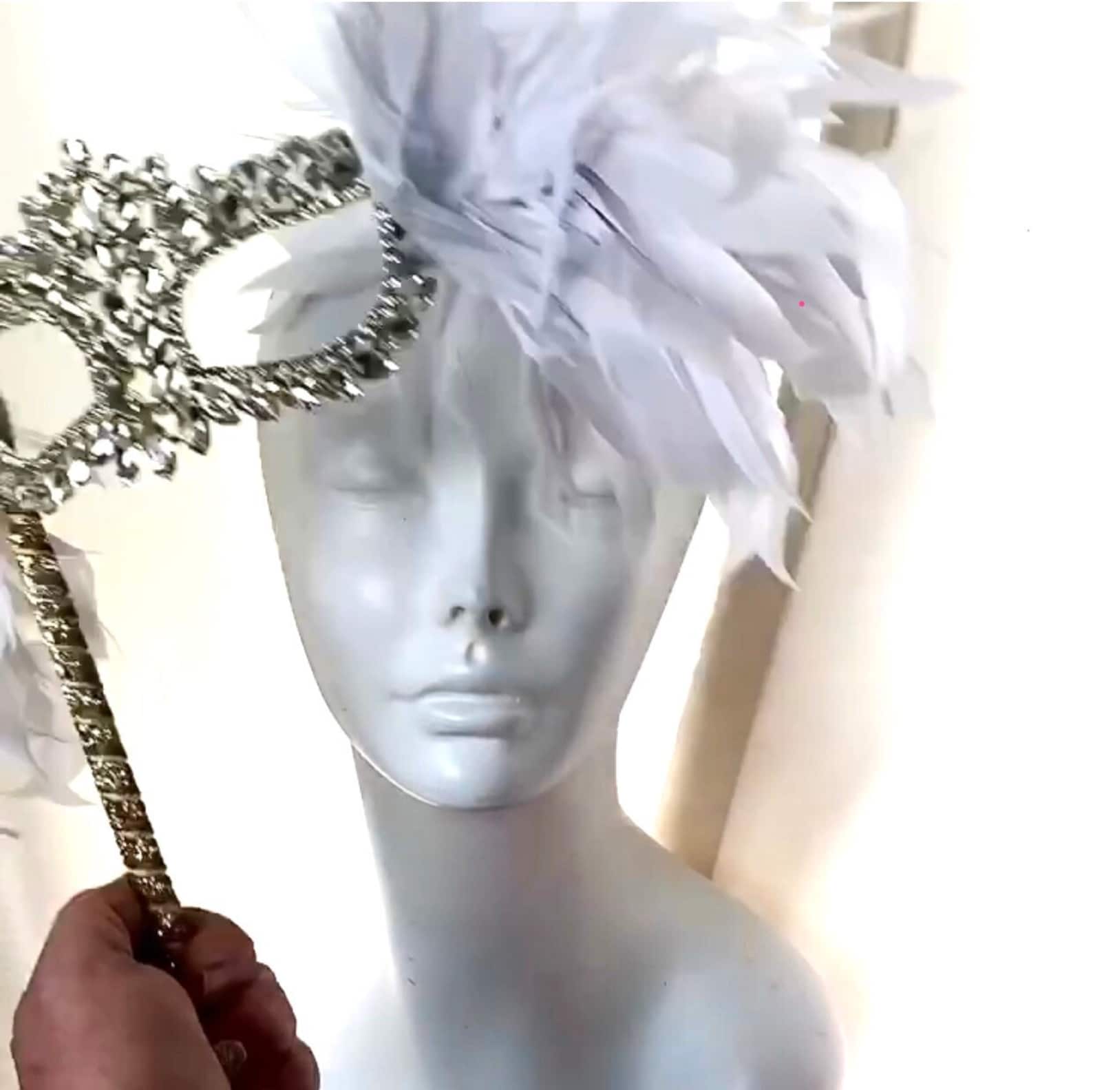 Mask on a Stick Masquerade Mask All White Party Masks for | Etsy