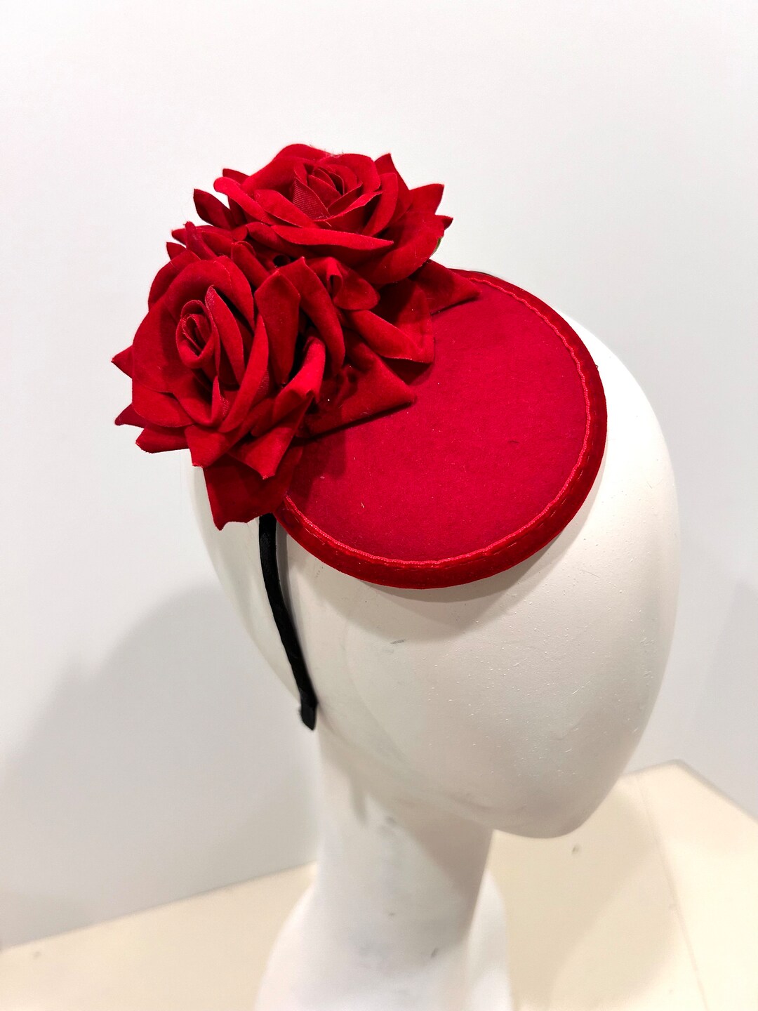 Red Velvet Flower Fascinator Headpiece- Tea Party -derby Hat- Wedding ...