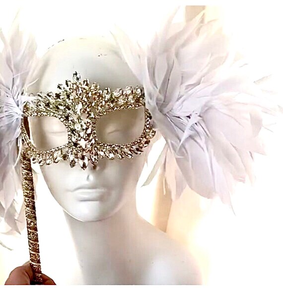 Mask on a Stick Masquerade Mask All White Party Masks for | Etsy