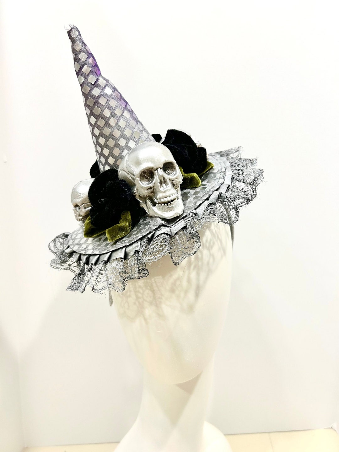 Silver Witch Hat Fascinator- Skull Hat- Day of the Dead - Etsy