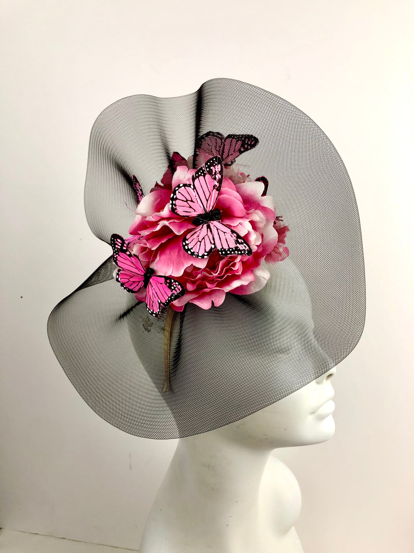 Pink Fascinator Butterfly Headpiece wedding horse Race - Etsy