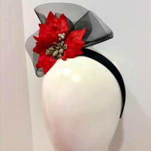 Red Christmas Fascinator poinsettia Holiday Headband - Etsy