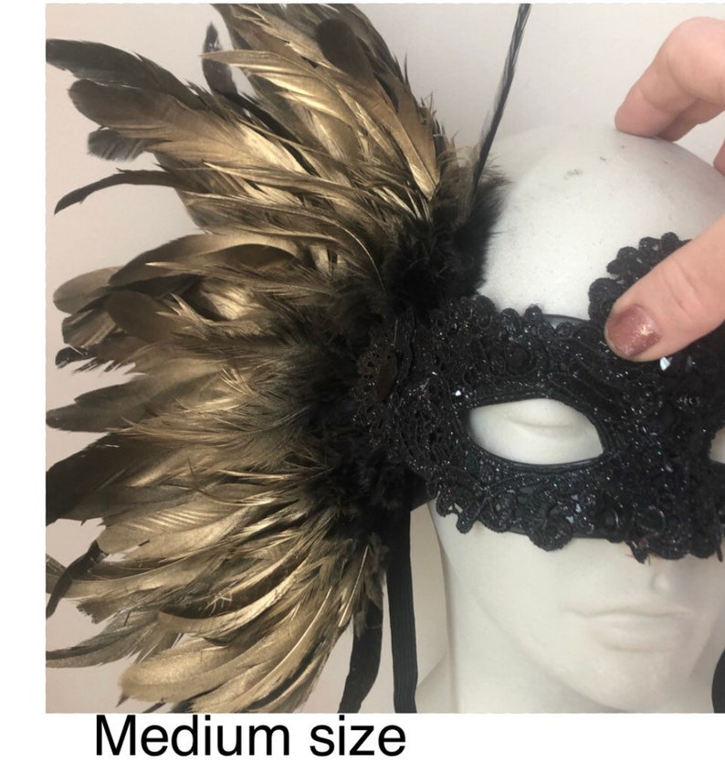 Gold Masquerade Mask With Feathers- Mardi Gras- Halloween- on a Stick ...