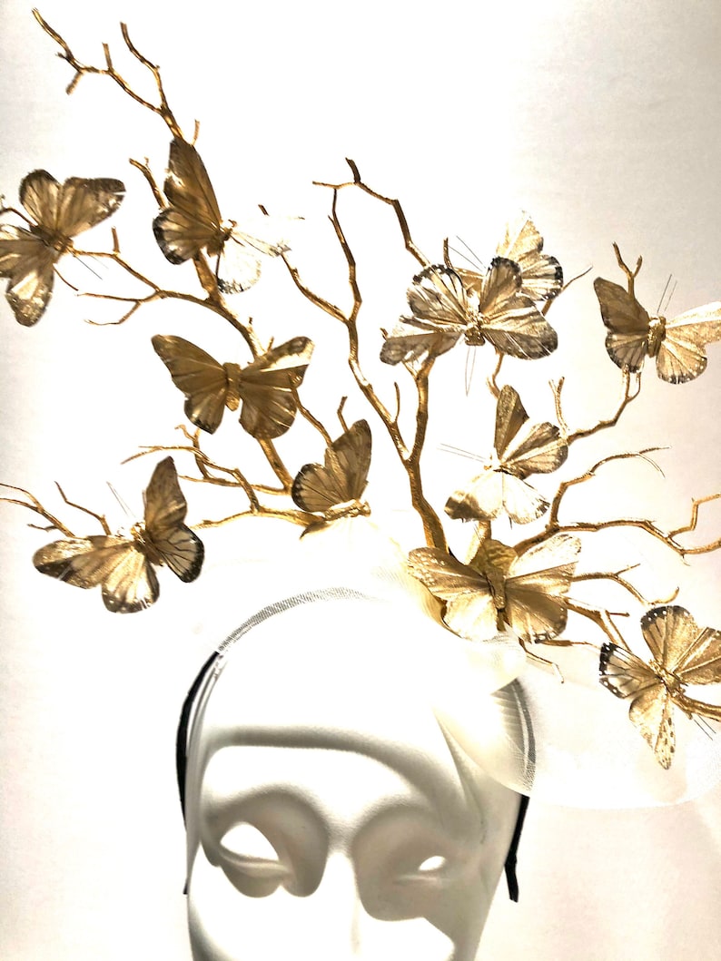 Gold Fascinator Derby Hat Butterfly Headpiece Wedding - Etsy Australia