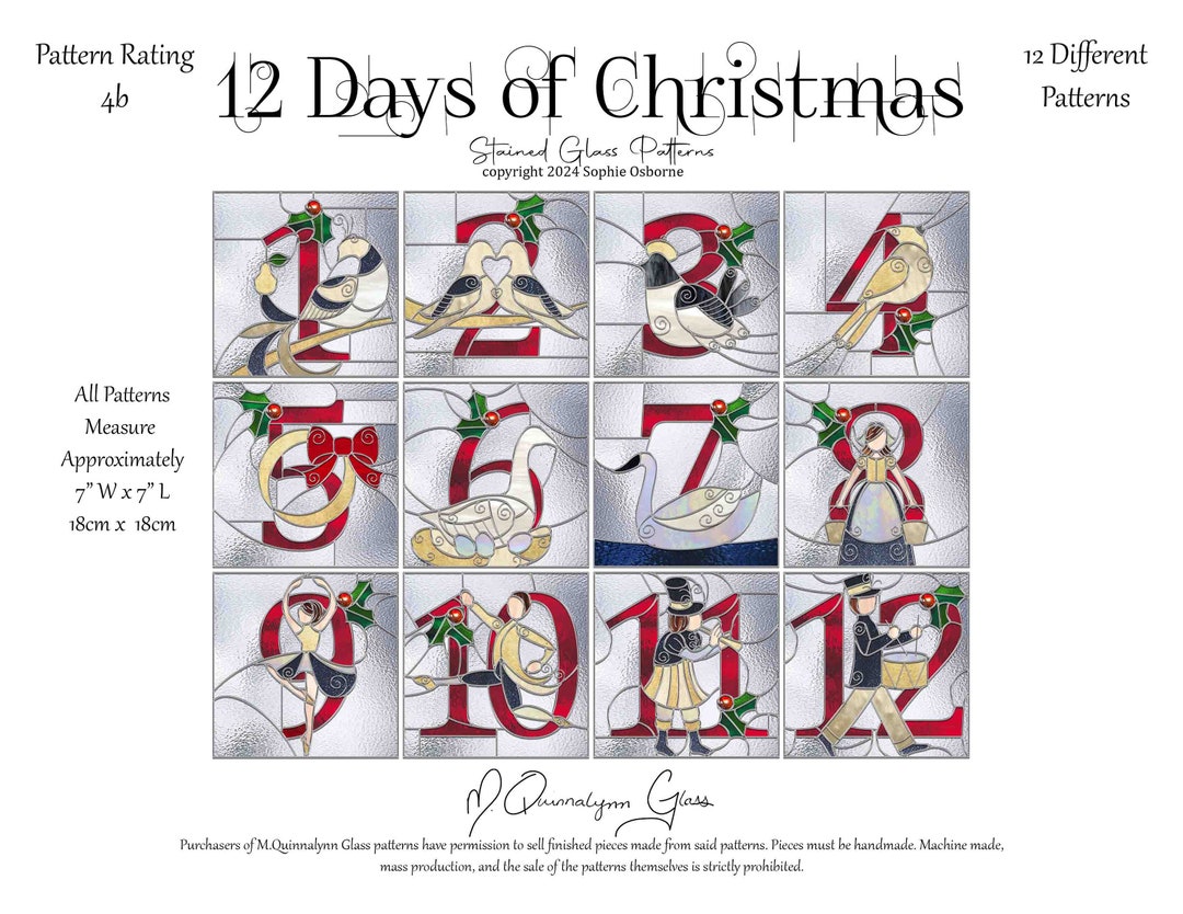12 Days of Christmas Stained Glass Patterns - Etsy