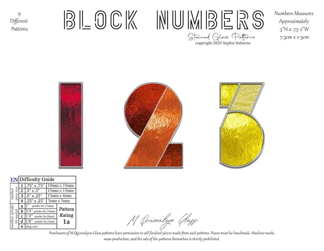 Block Number Stained Glass Patterns - Etsy