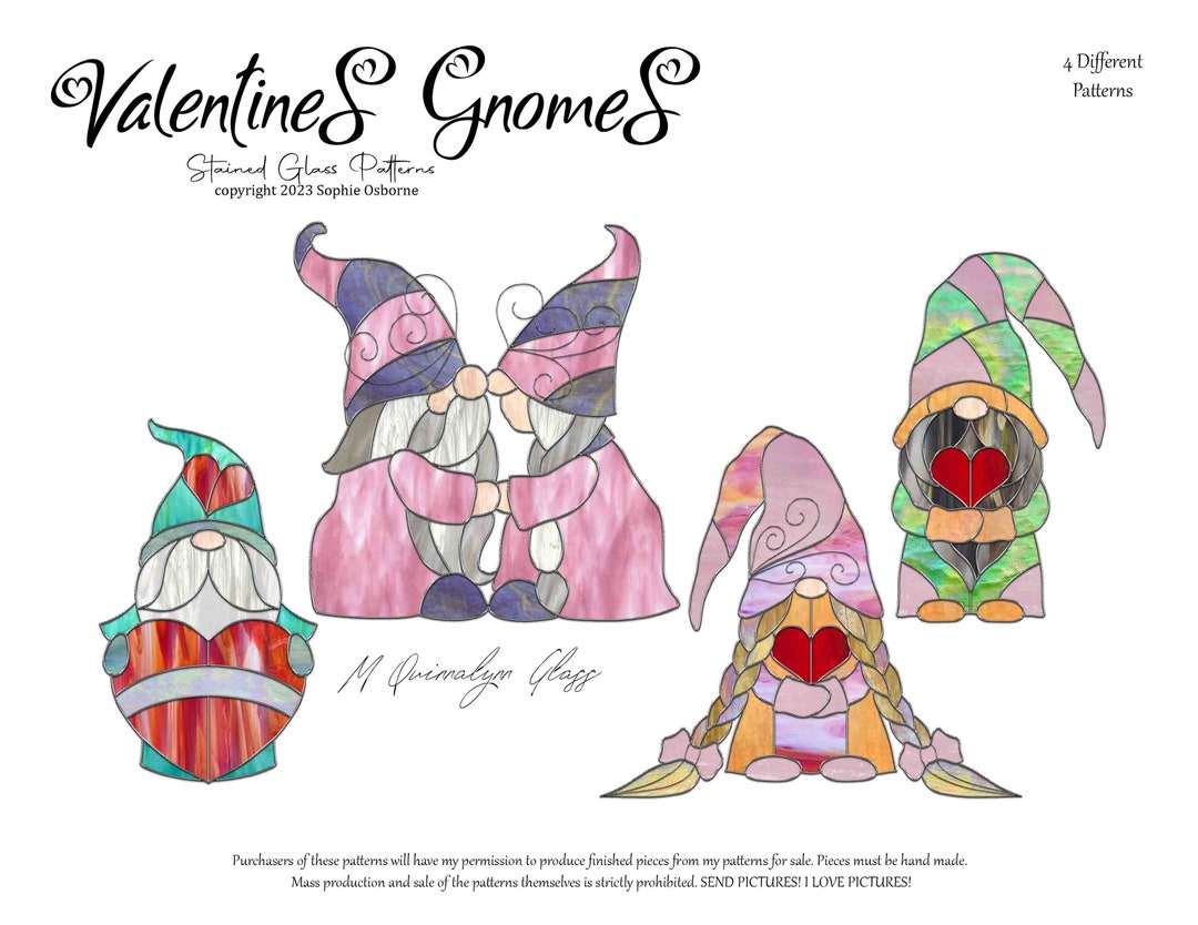 Valentine Gnomes Stained Glass Patterns - Etsy