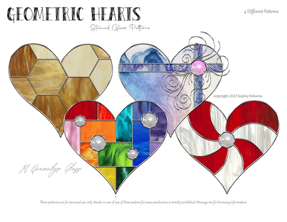 Geometric Hearts Stained Glass Patterns - Etsy