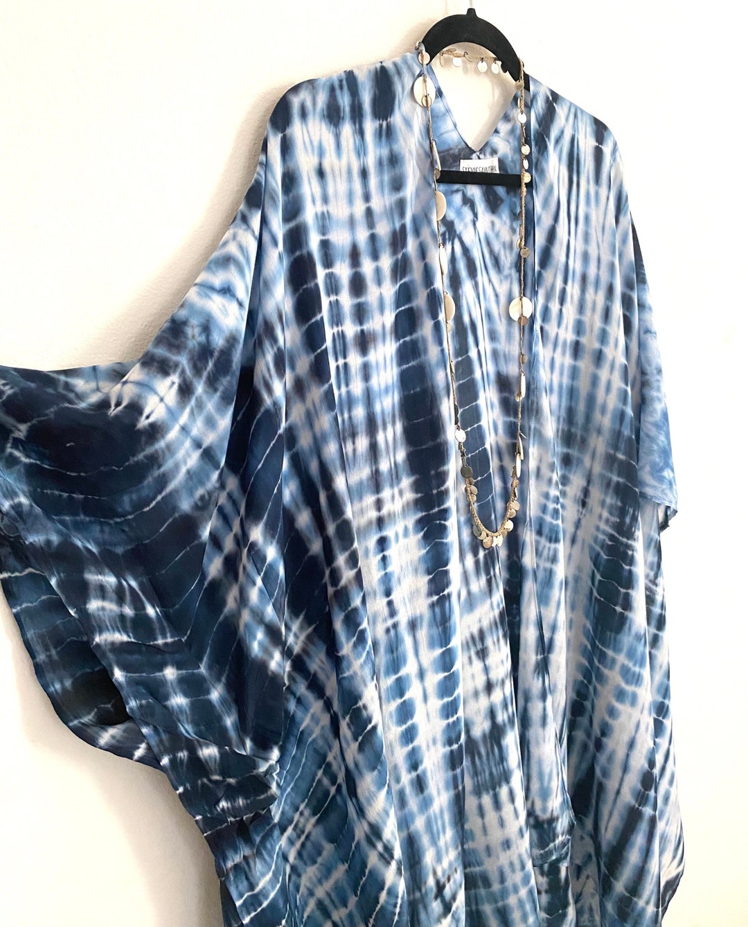 Navy Daze Long Open Front Kimono, Long Handmade Tie Dye Jacket, Free ...