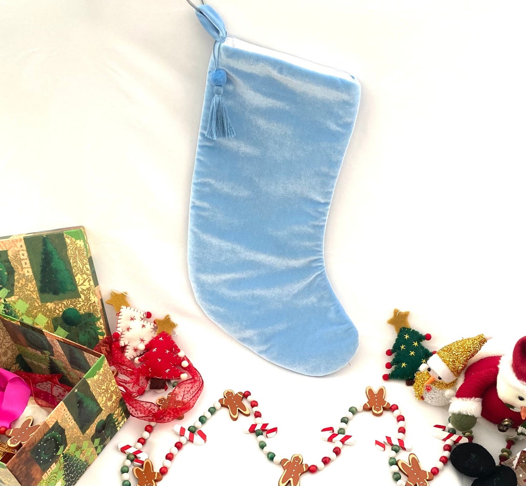 Baby Blue Velvet Christmas Stockings, Velvet Holiday Stocking, Powder ...