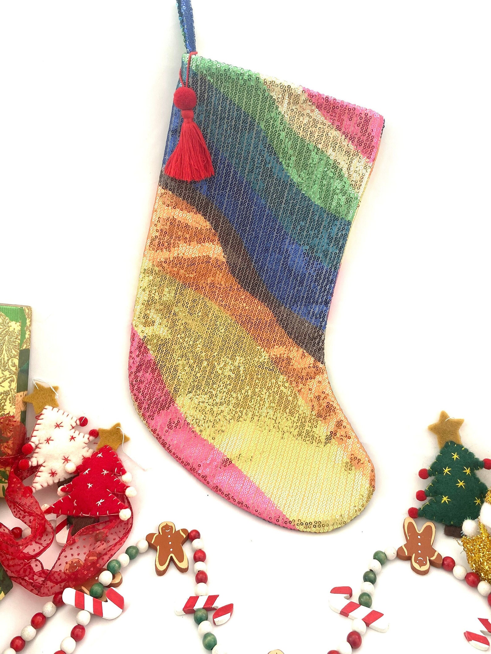 Christmas Stockings, Sequin Holiday Stocking, Multi Color Sequin ...