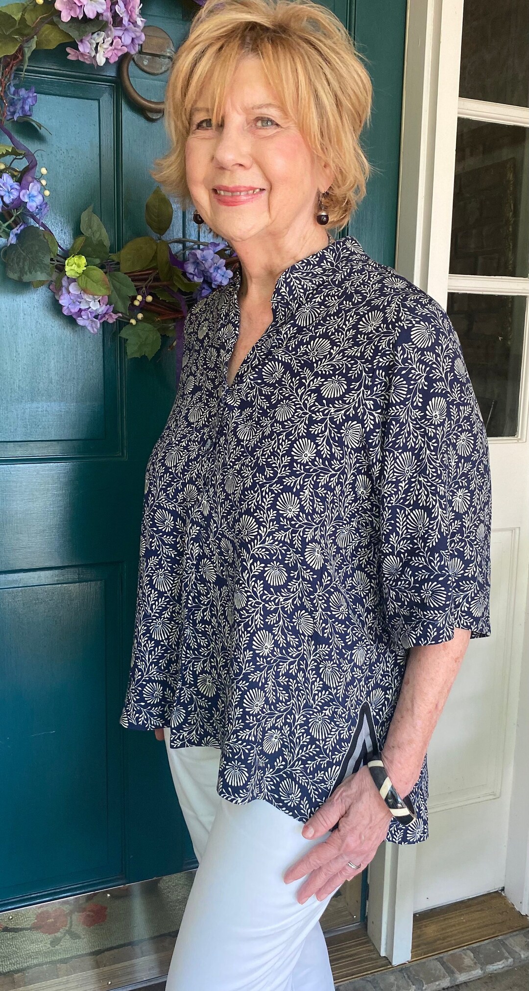 Sea Shell Racer Stripe Top, Sea Shell Top, Navy Blouse, Blue Blouse ...