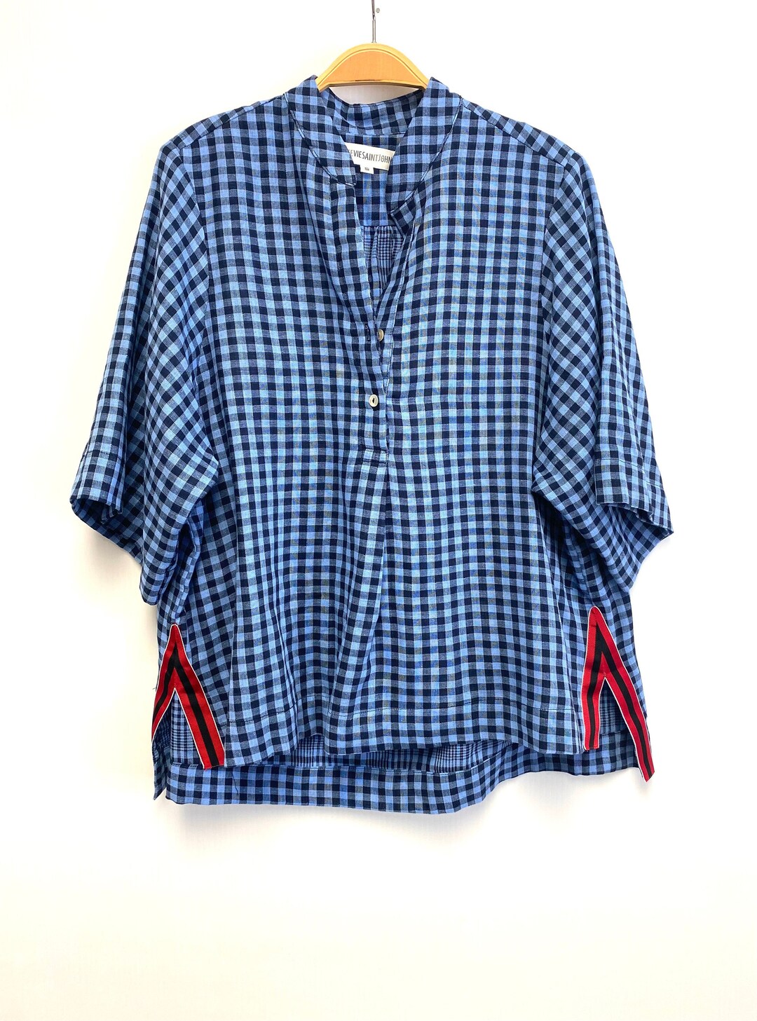 Buffalo Blue Check Racer Stripe, Blue Buffalo Check Top, Blue Blouse ...