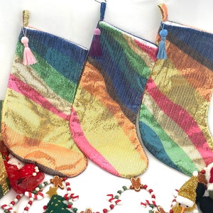 Christmas Stockings, Sequin Holiday Stocking, Multi Color Sequin ...