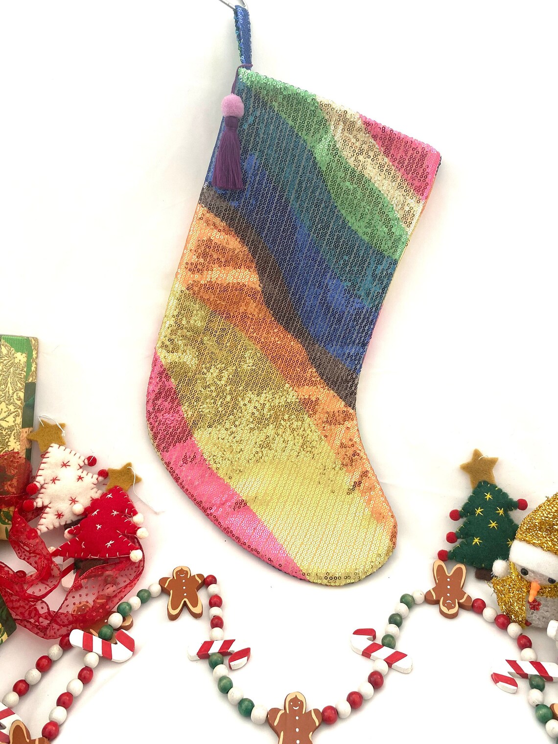 Christmas Stockings, Sequin Holiday Stocking, Multi Color Sequin ...