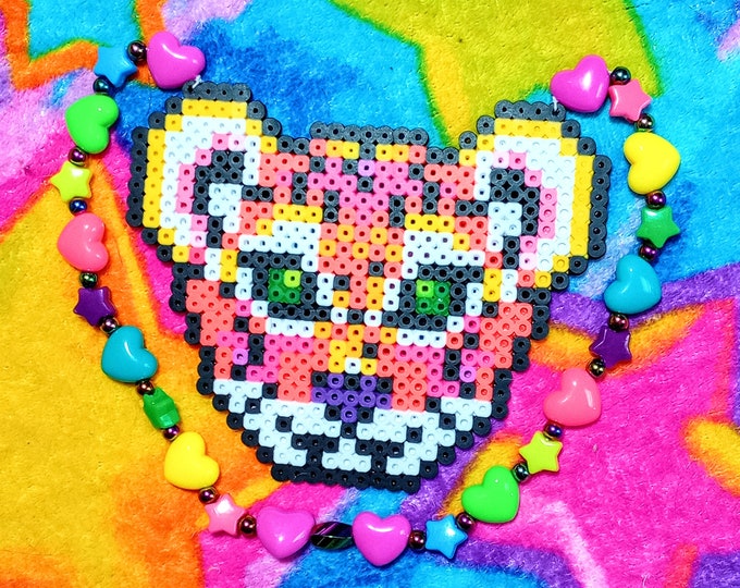 Neon Wilderness Bright Rainbow Perler Leopard Necklace With Hearts ...